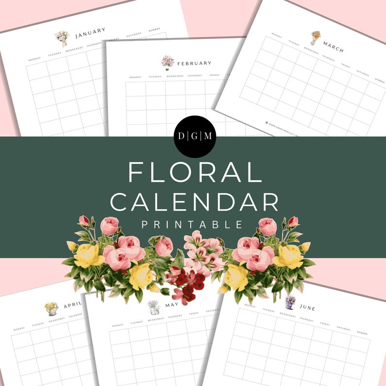 Printable Floral Calendar 12-months | Blank Calendar Templates ...