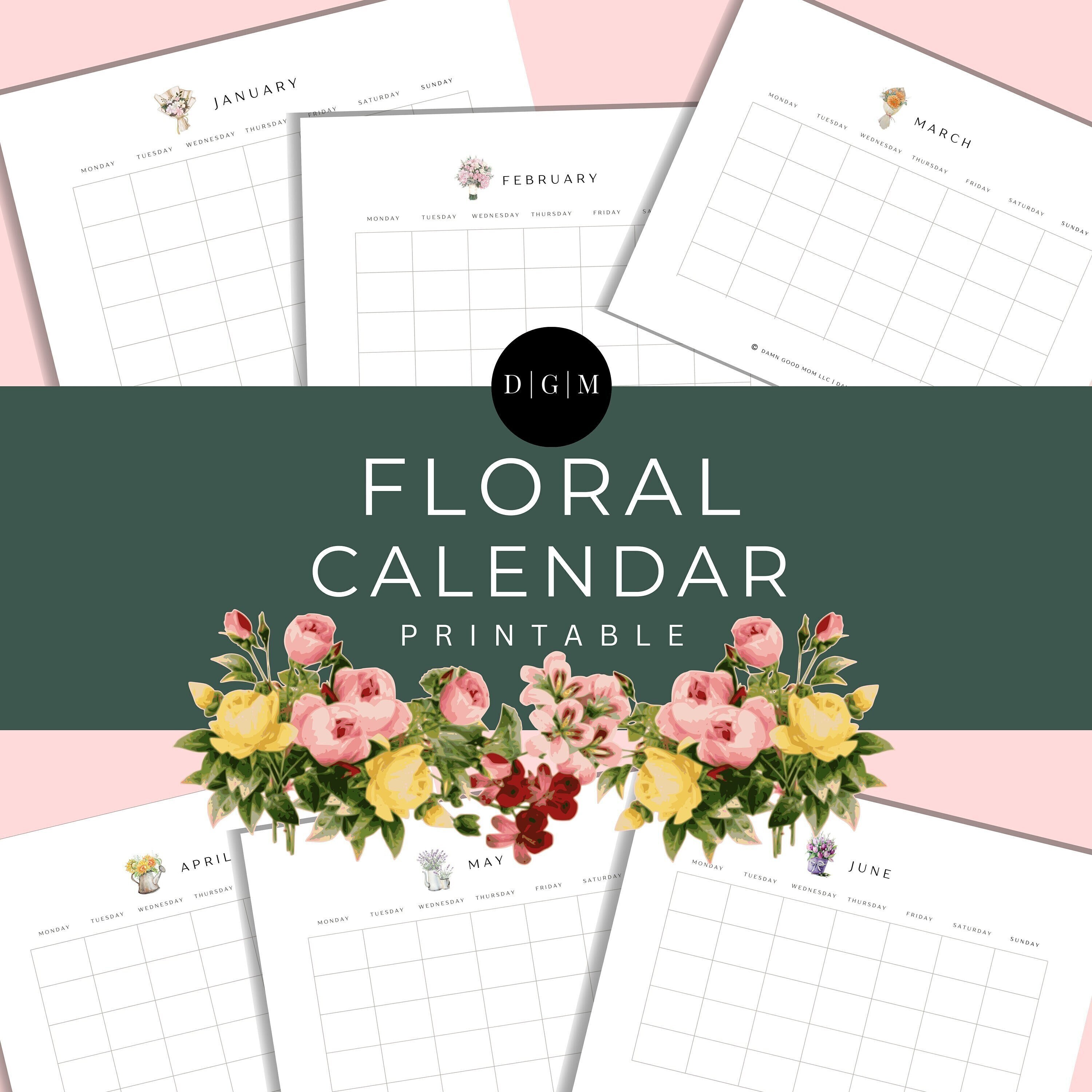 Printable Floral Calendar 12-months | Blank Calendar Templates ...