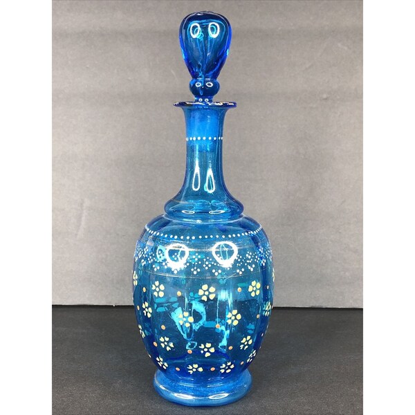 Bohemian Glass Blue Decanter - Etsy