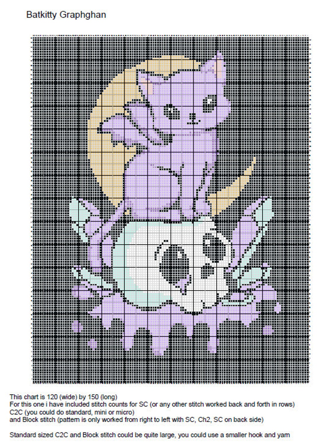Batkitty Afghan *pattern Only* - Etsy