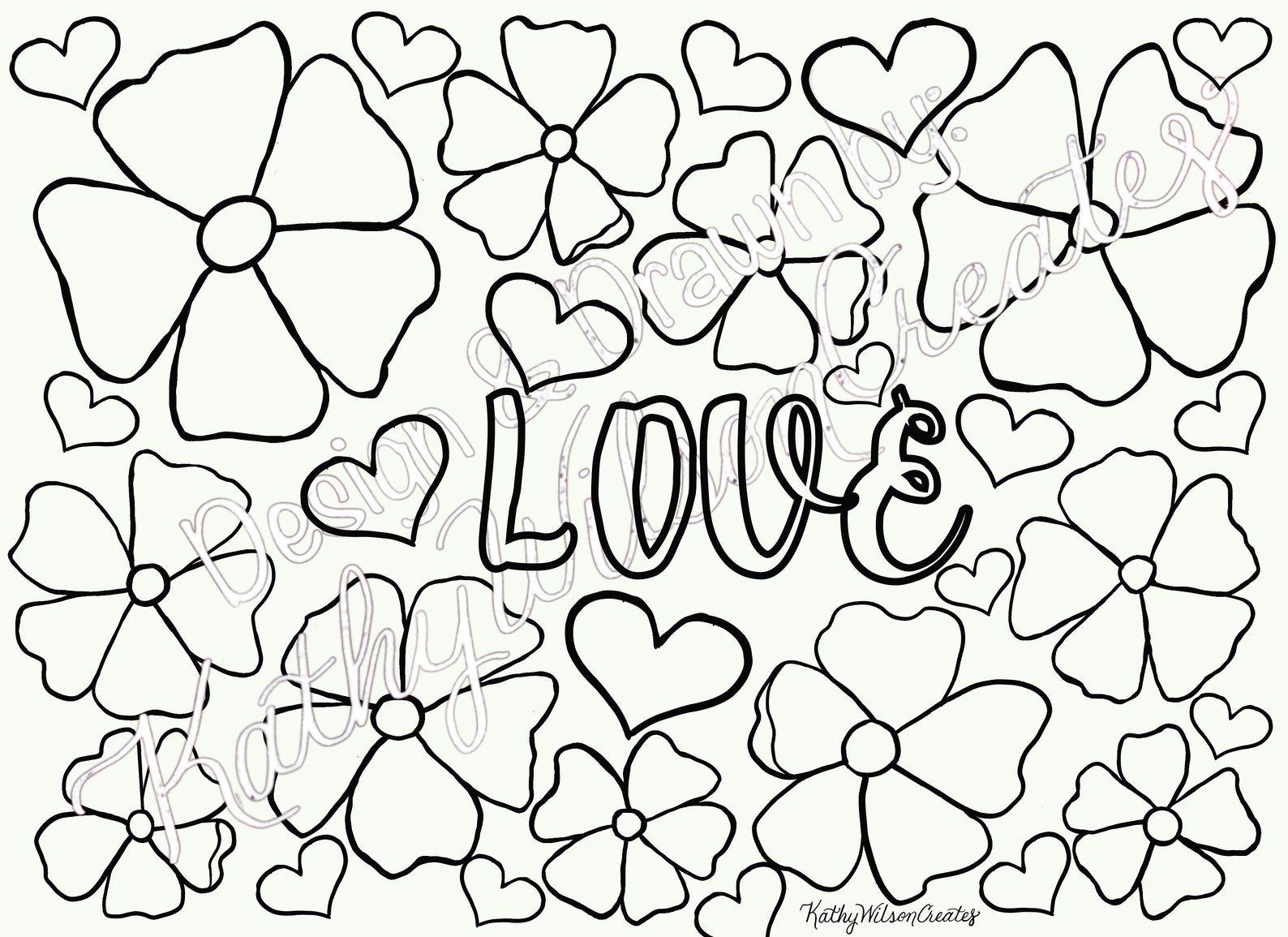 Love & Flowers - High Quality 8.5x11” Coloring Page or Print Download ...