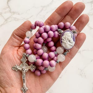 Purple Lent Rosary By Refuge Rosaries With Wood Beads Rose Quartz