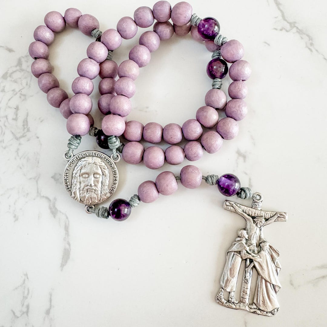 Lent Rosary Made With Purple Wood and Amethyst Gemstone Beads, Holy ...