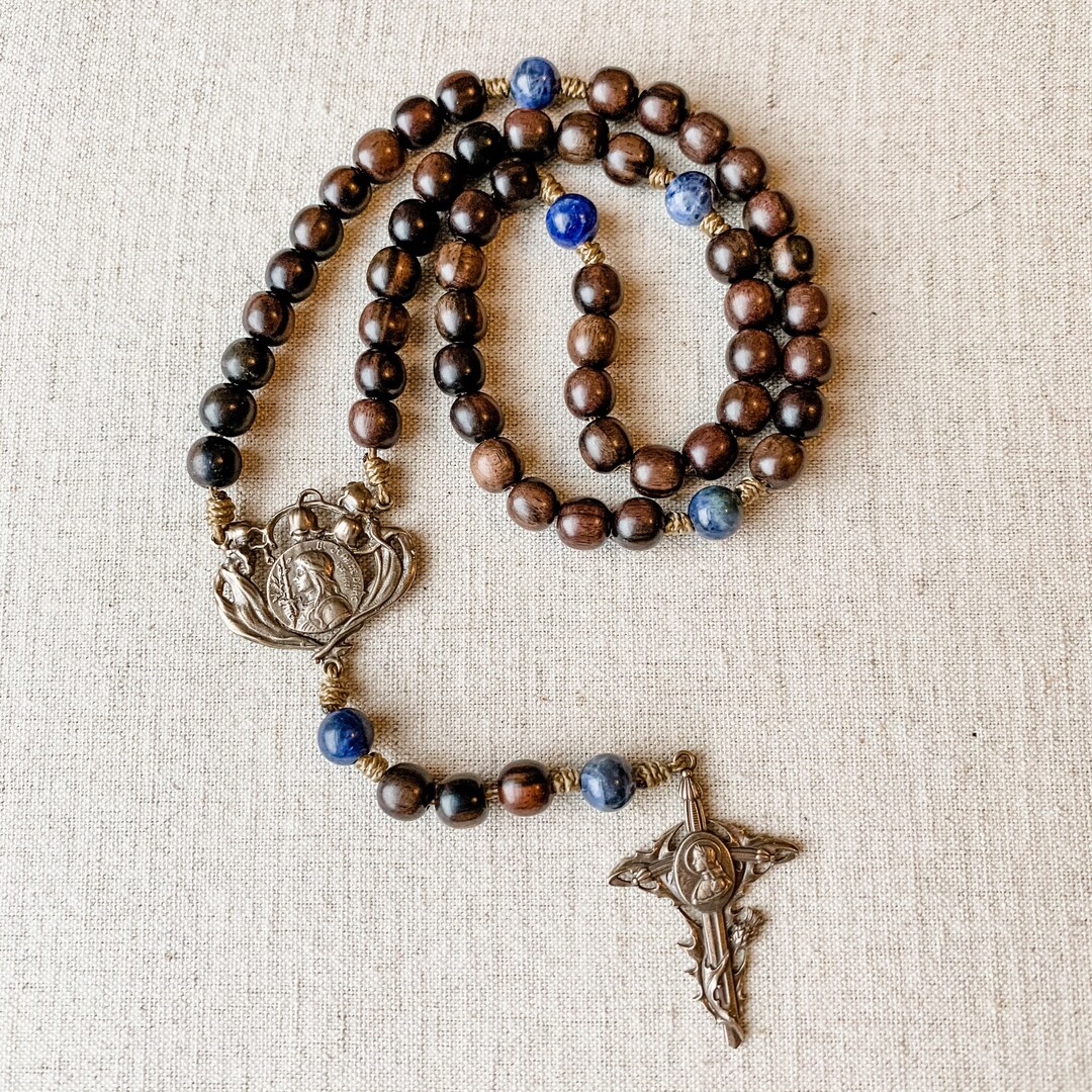 Saint Joan of Arc Solid Bronze Rosary Made With Ebony Wood and Sodalite ...
