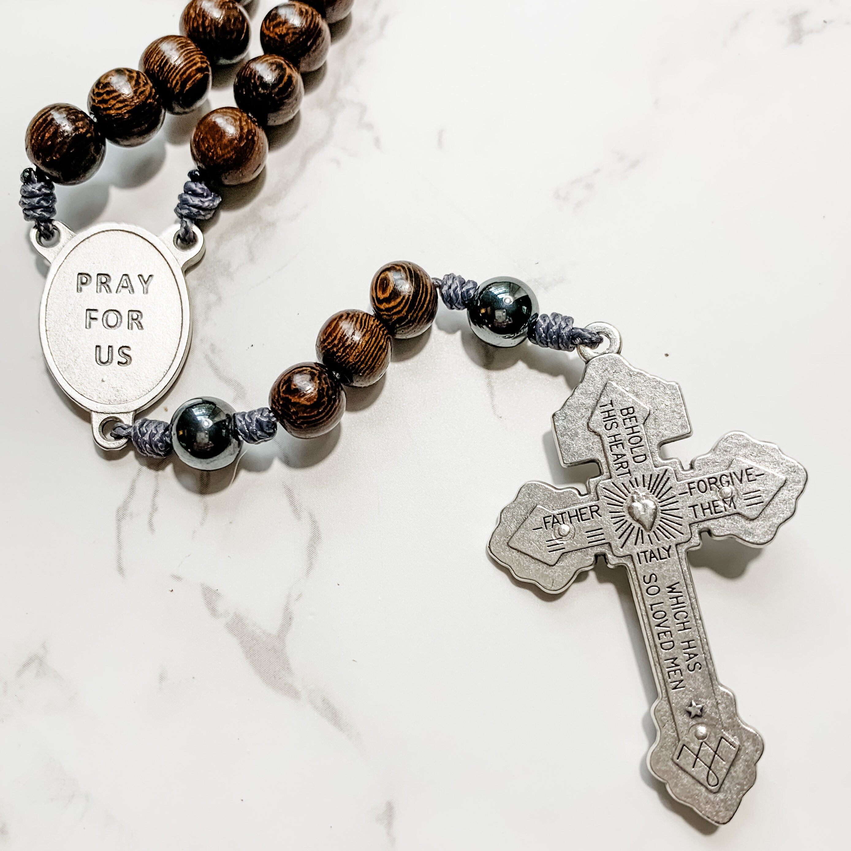 Saint Michael Handmade Catholic Rosary Made With Gray Wood and Hematite ...