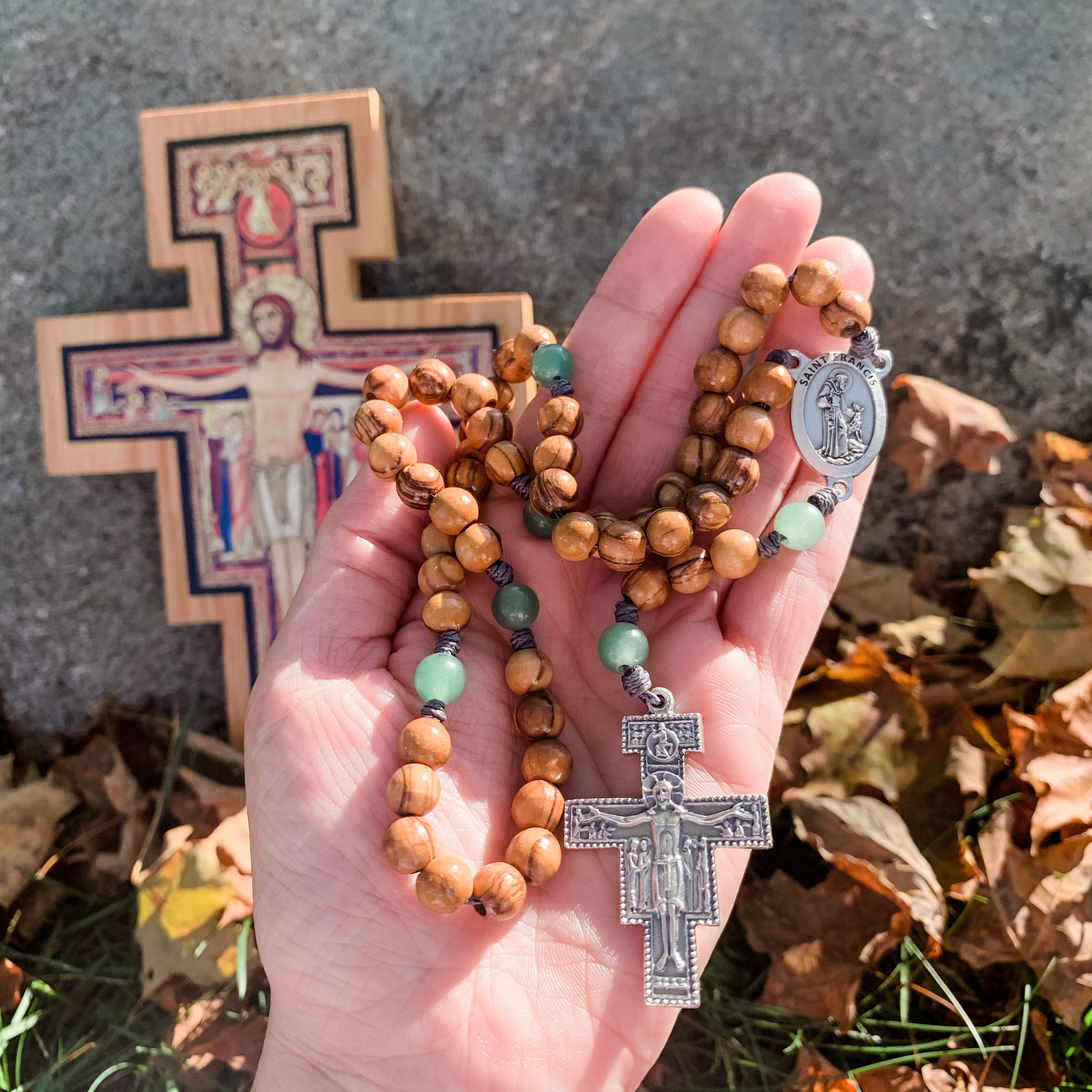 St Francis of Assisi San Damiano Crucifix Catholic Rosary | Wood Bead ...