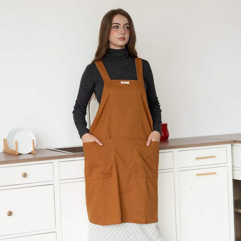 Reversible Linen Apron With Pockets: Handmade Cross Back Color Block ...