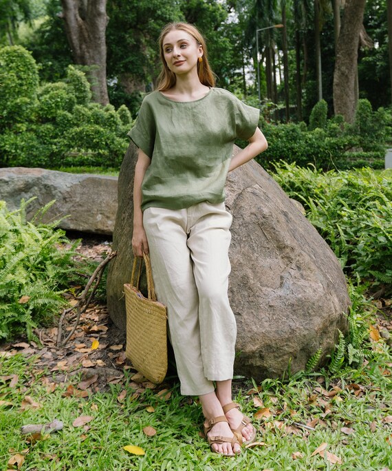 Linen Tee Linen Short Sleeves Top Linen Short Sleeves - Etsy