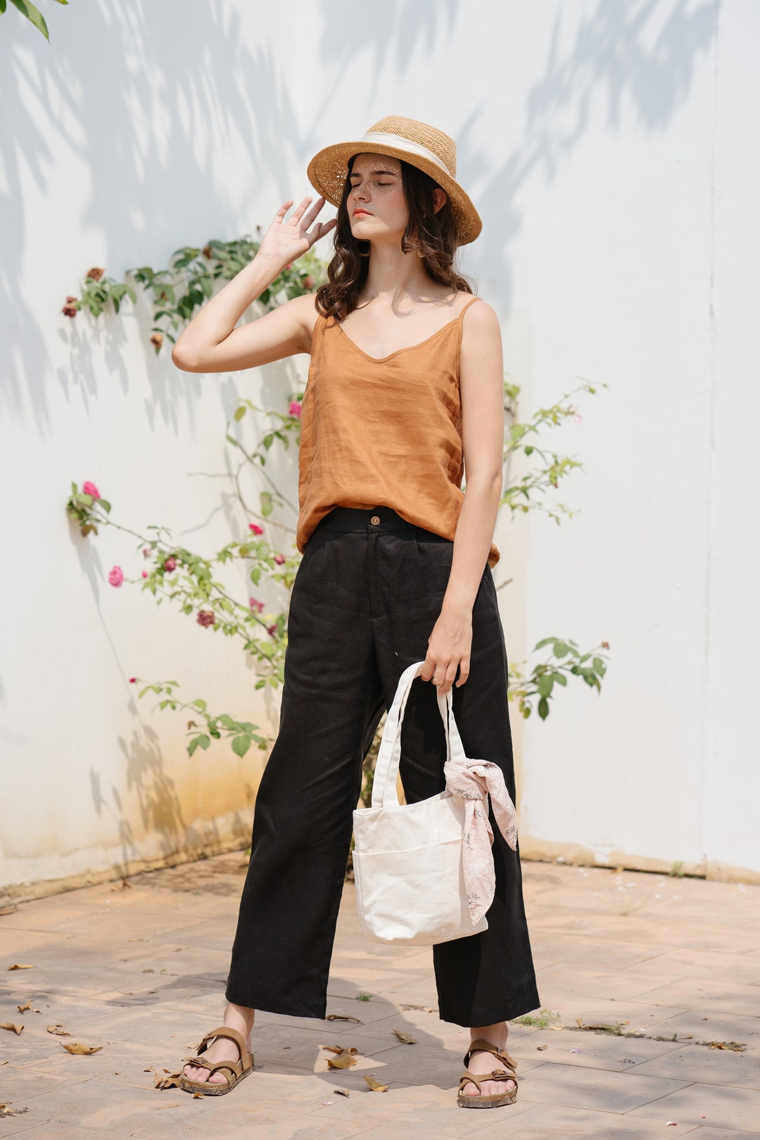 Linen Camisole V Neck Cami Top Premium Linen Clothing for - Etsy