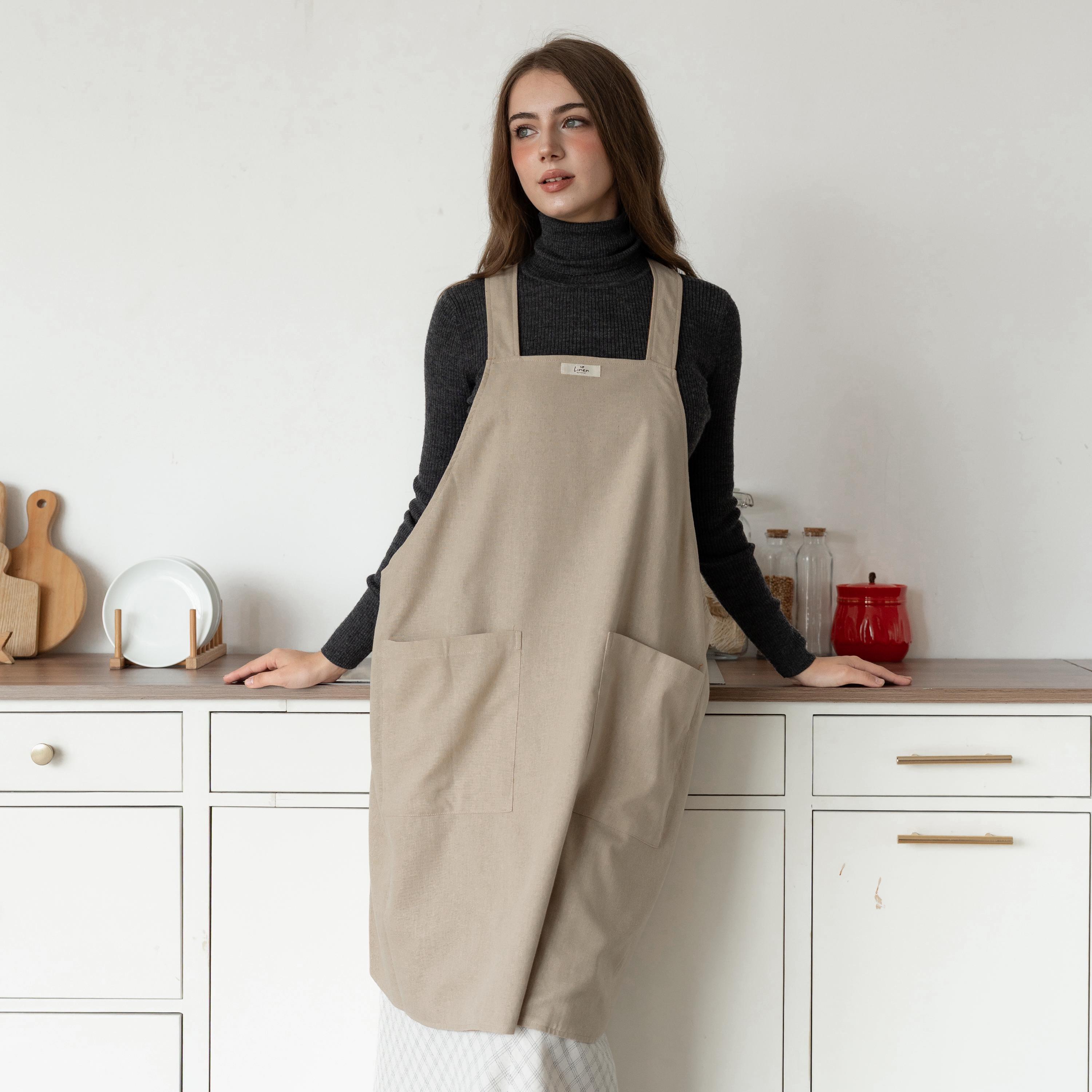 Reversible Linen Apron With Pockets: Handmade Cross Back Color Block ...
