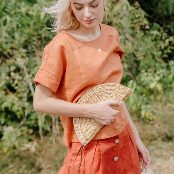 Linen Tee Linen Short Sleeves Top Linen Short Sleeves | Etsy