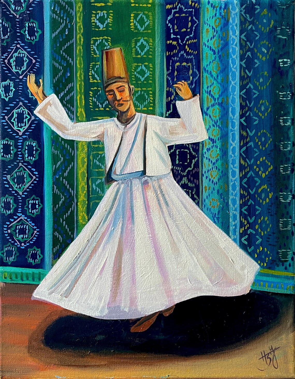 Emerald Dream | Whirling Dervish Oil Painting | Sufi Painting | Rumi ...