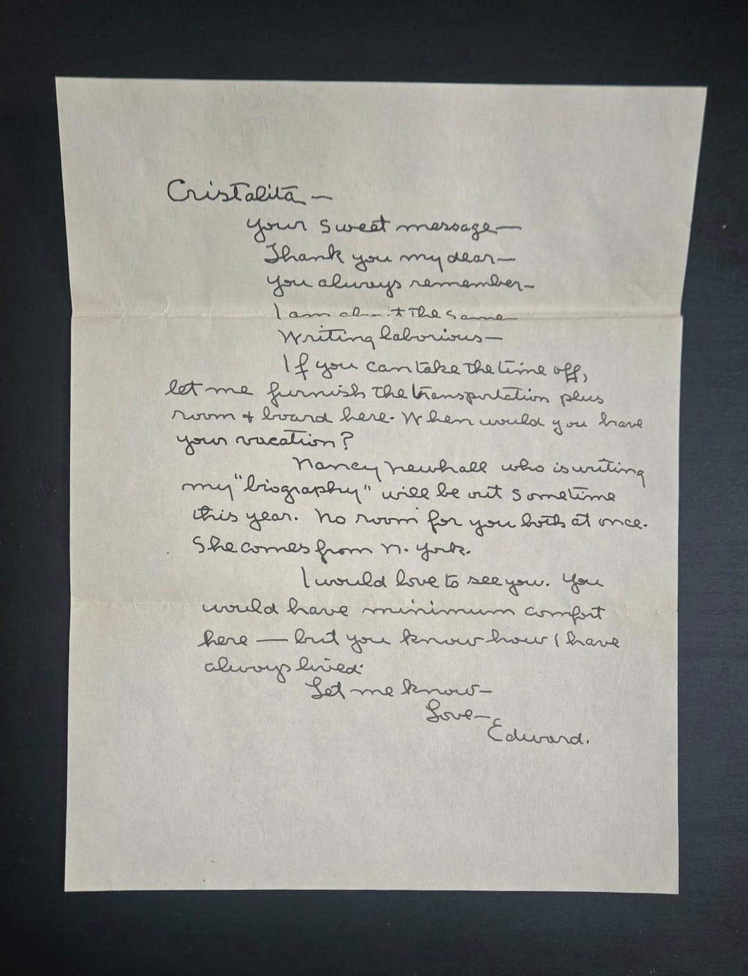 Edward Weston Handwritten Letter to Christel Gang – Travel Invitation ...