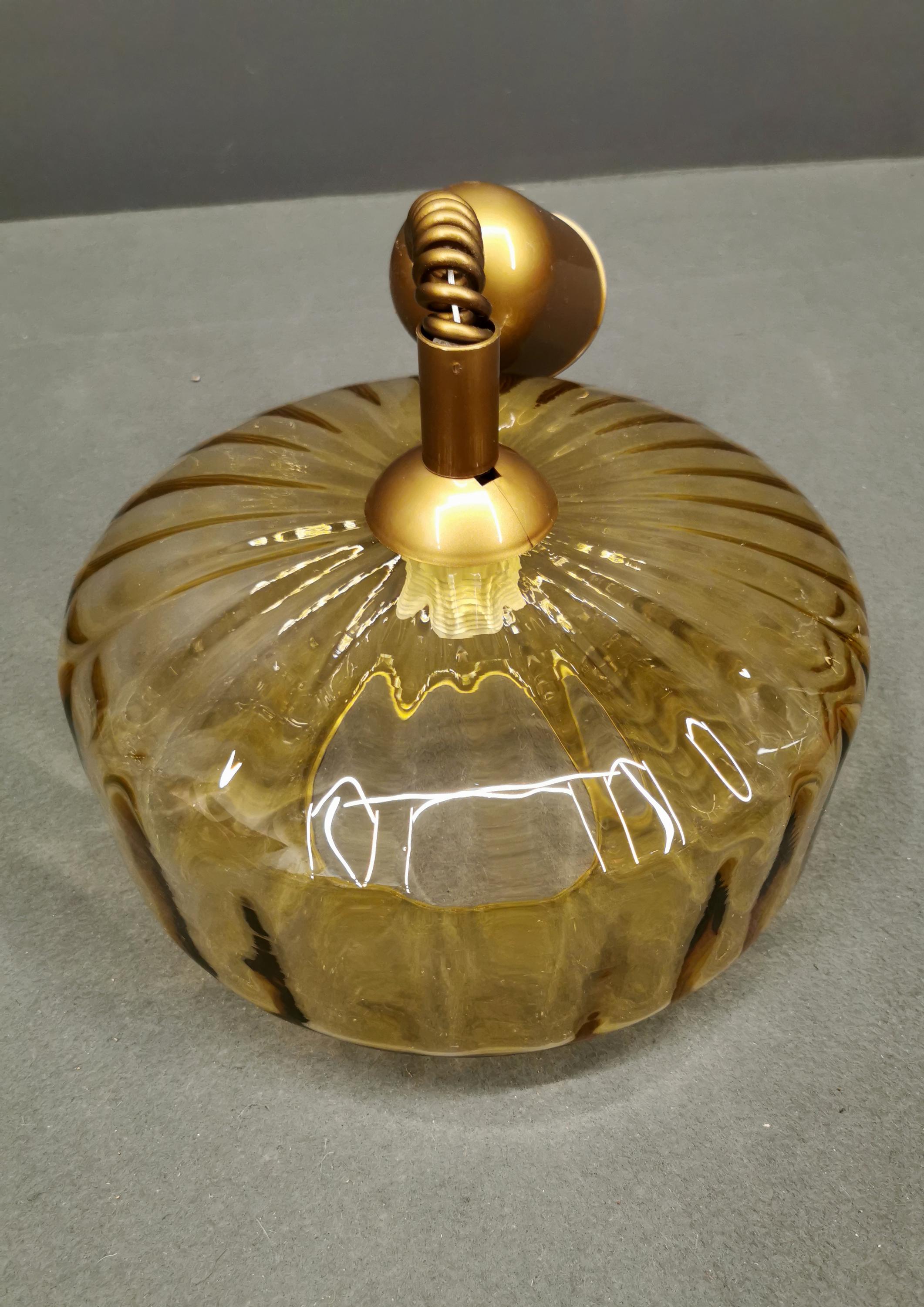 Vintage Amber Glass Pendant Light: Mid-century Brass Ceiling Lamp - Etsy