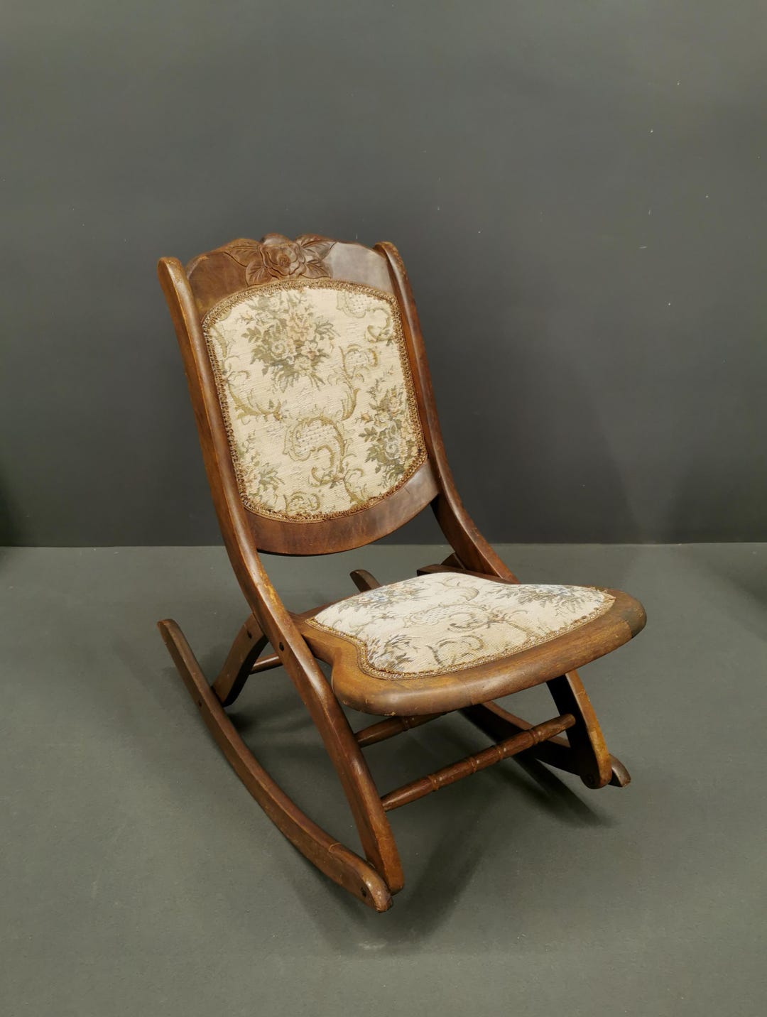 Vintage Folding Rocking Chair With Floral Upholstery Functional and ...