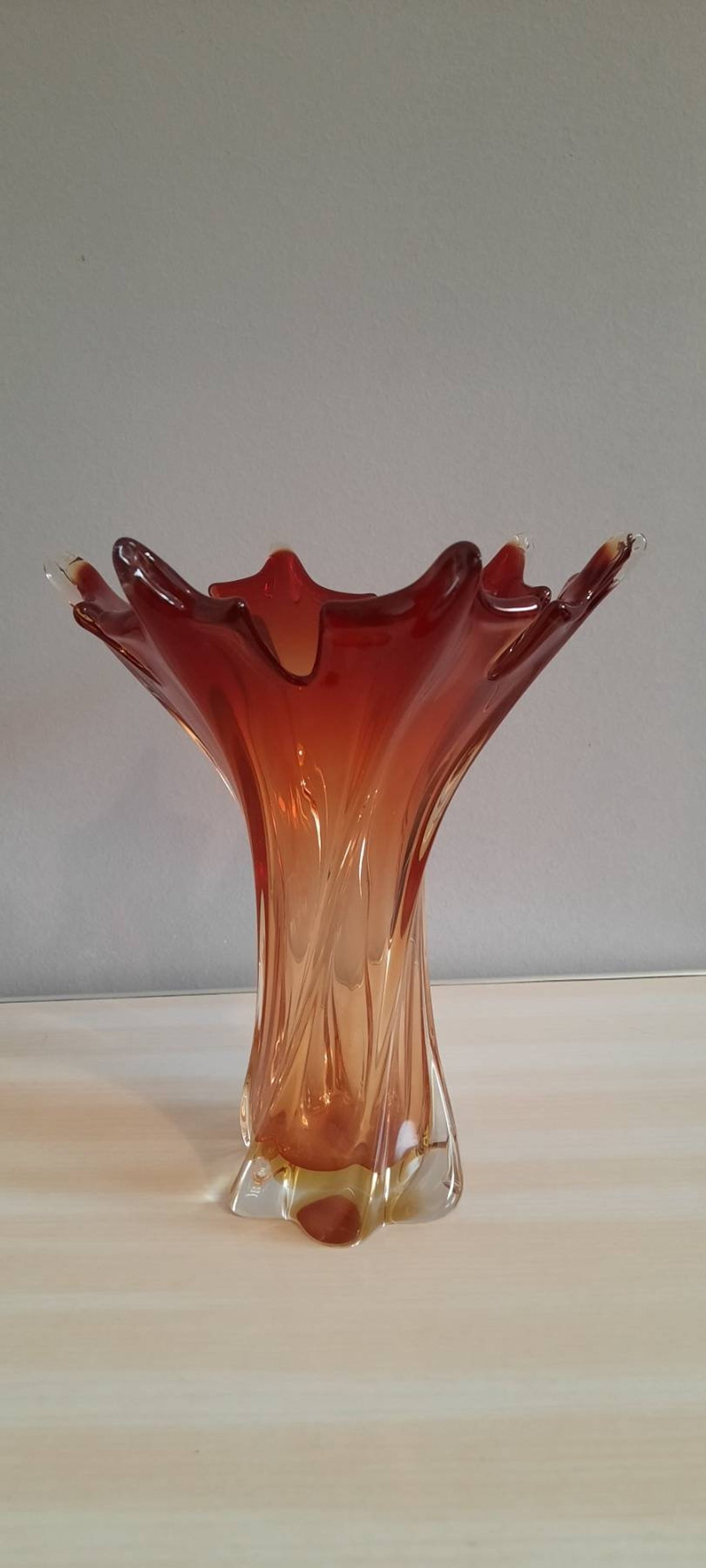 Vintage Red Glass Vase in the Shape of a Flower Glass Art | Etsy