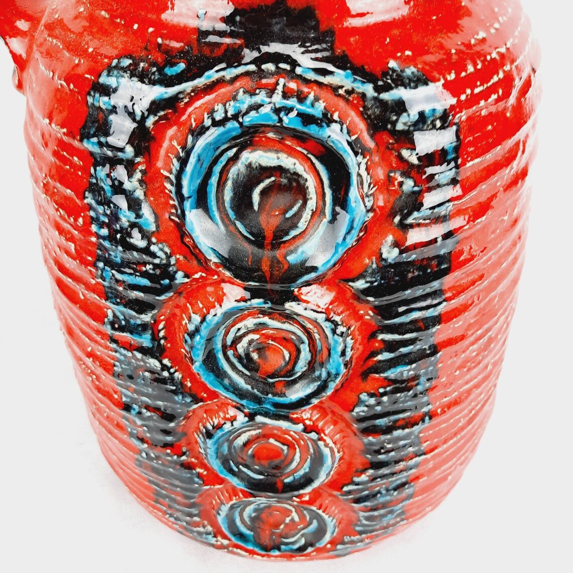 Big Ceramic Fat Lava Handled Vase Red and Grey Cup Mcm - Etsy