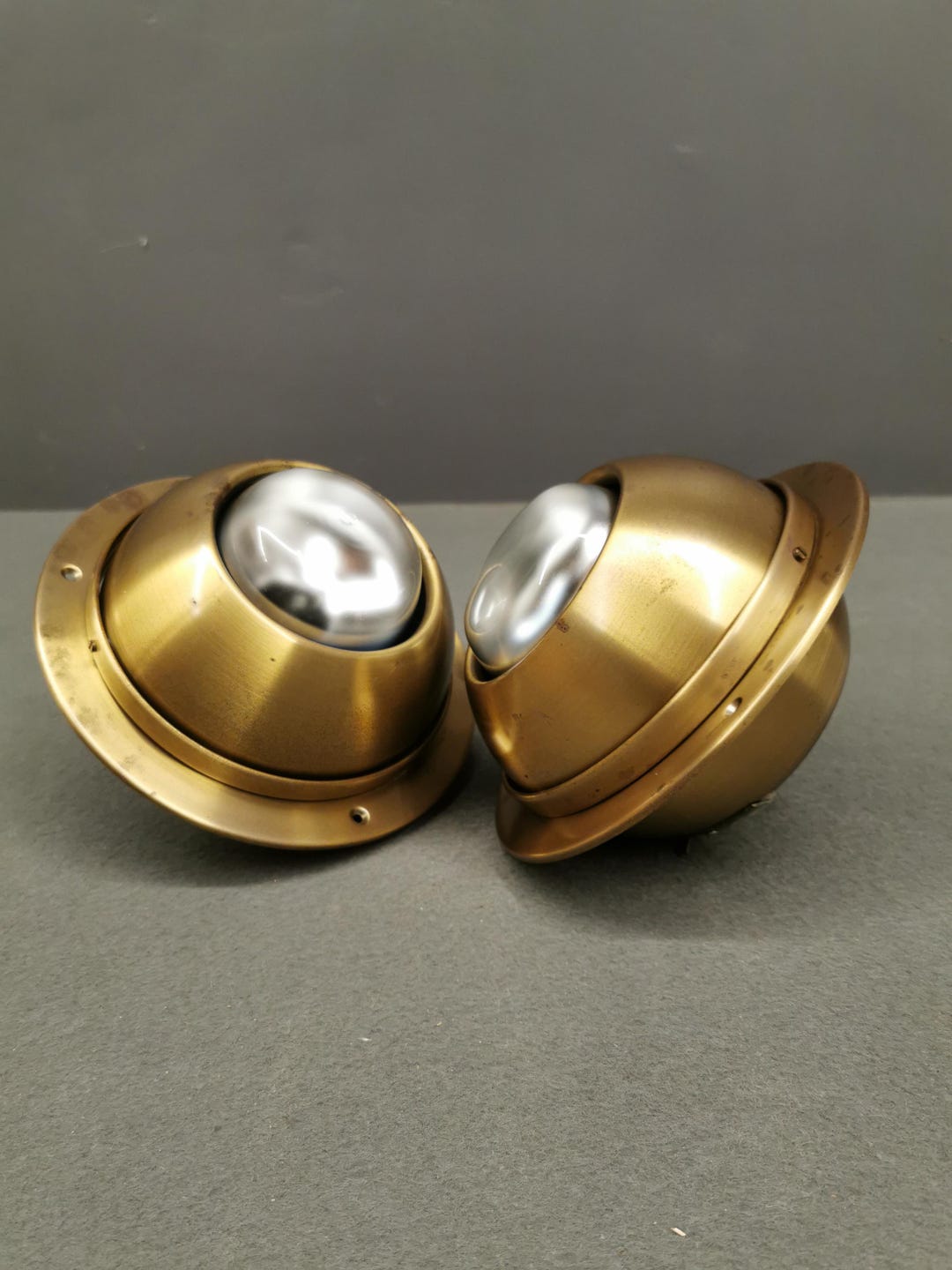 Vintage Gold Spherical Wall Lights - 1980s Retro Industrial Set - Etsy