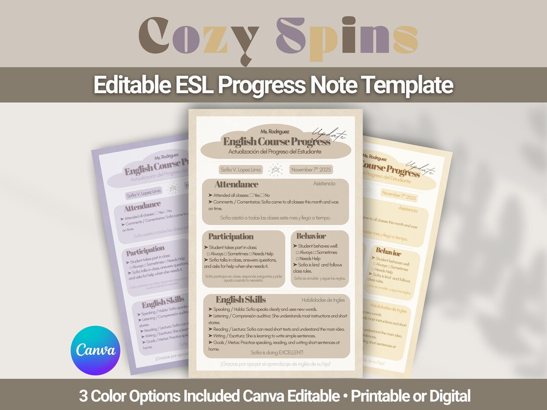 Editable Bilingual ESL Student Progress Report for Bilingual Classrooms ...