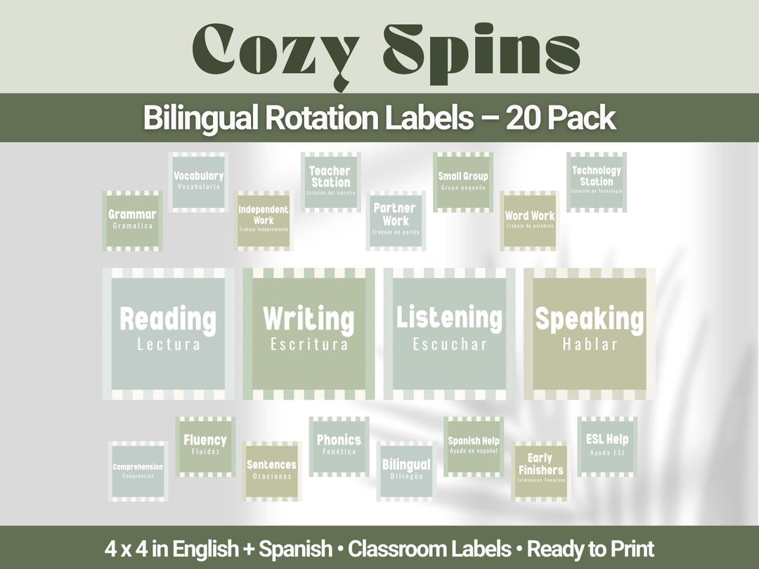 Bilingual Rotation Labels 20 Classroom Cards |english + Spanish| Class ...