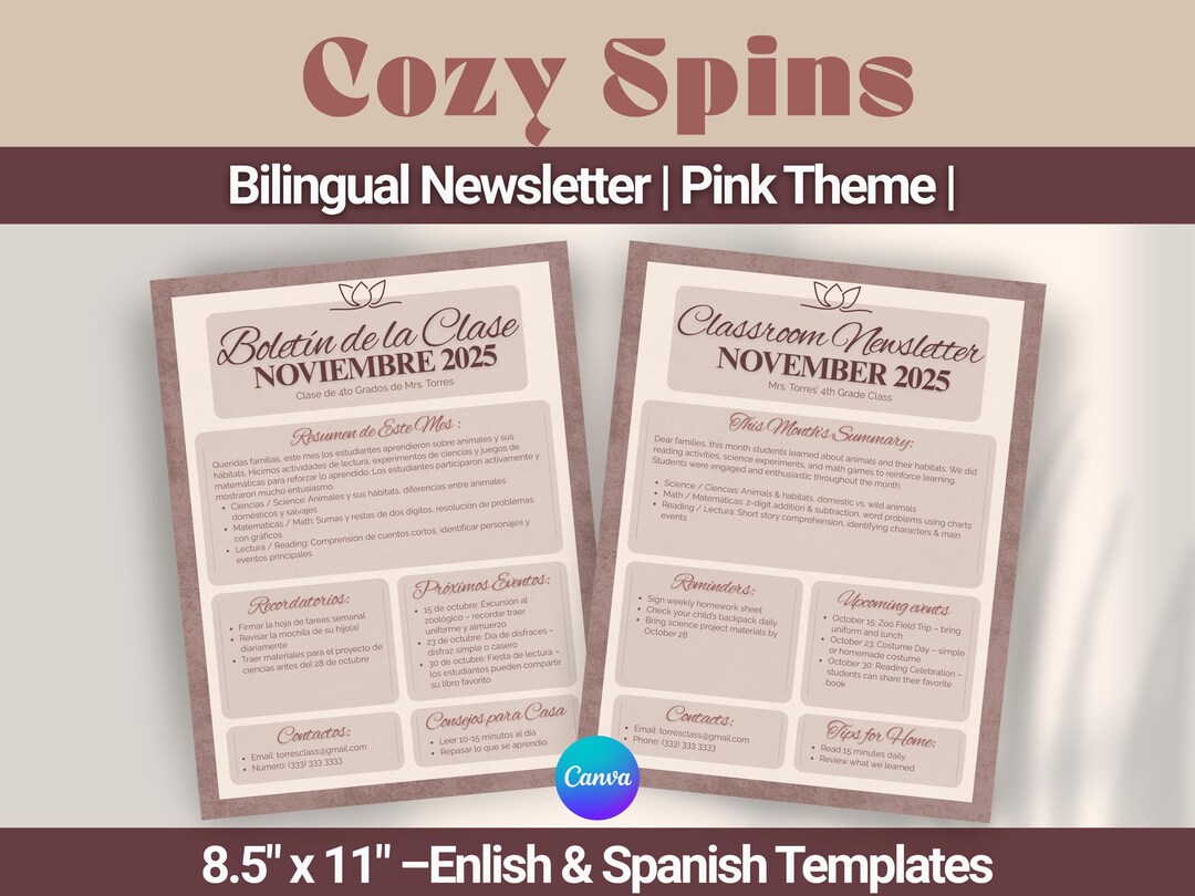 Bilingual Newsletter Template Editable Canva Parent Communication ...