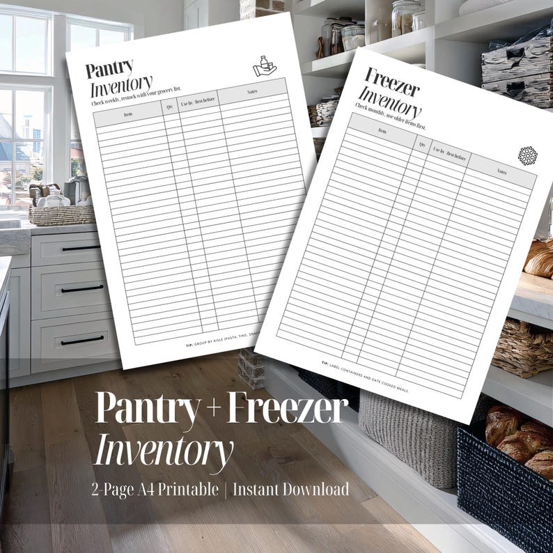 Minimalist Pantry and Freezer Inventory Printable, A4 Food Stock ...