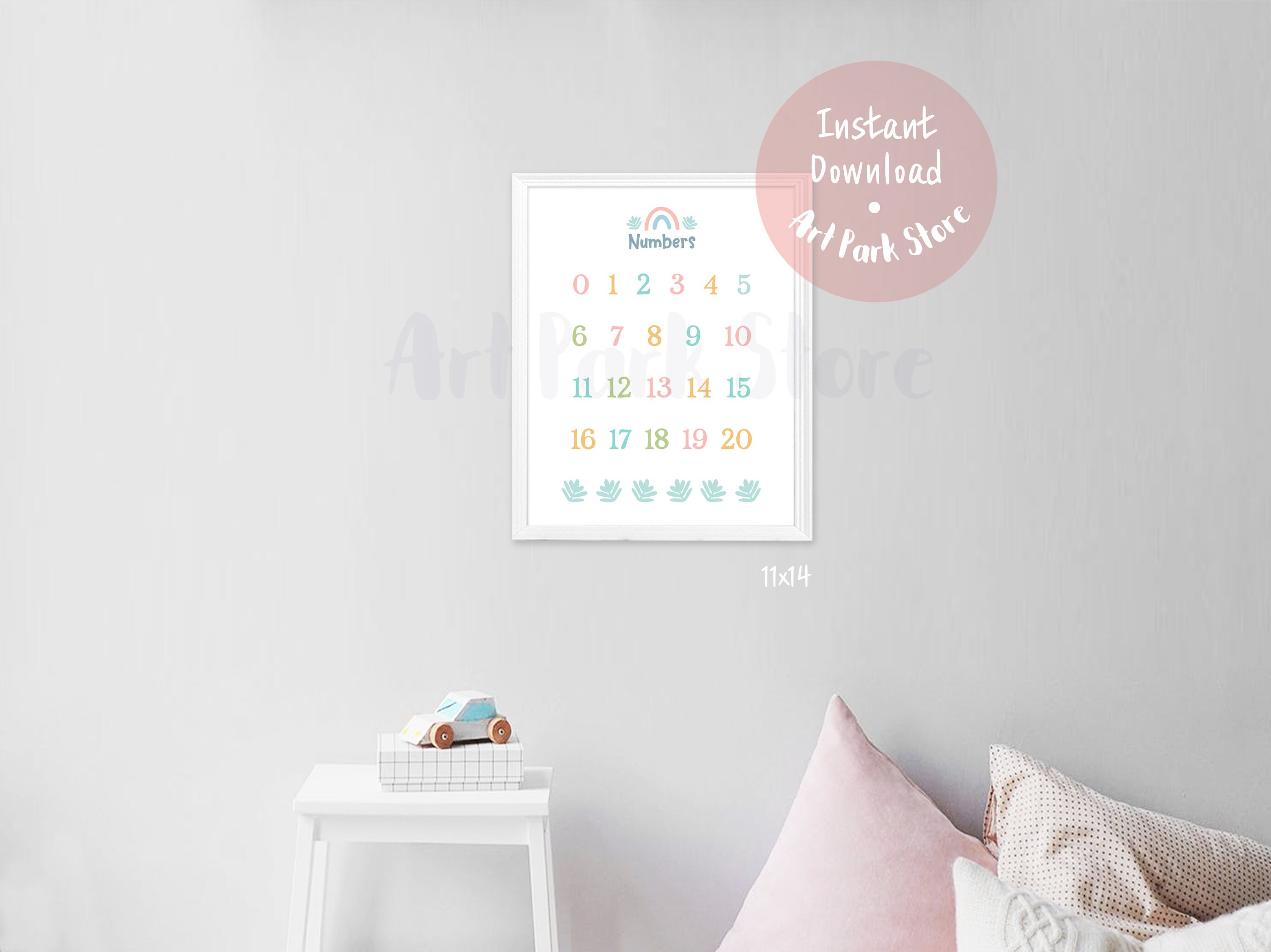 Number Chart Poster for Kids, Number Printable Wall Art, Rainbow 123 ...