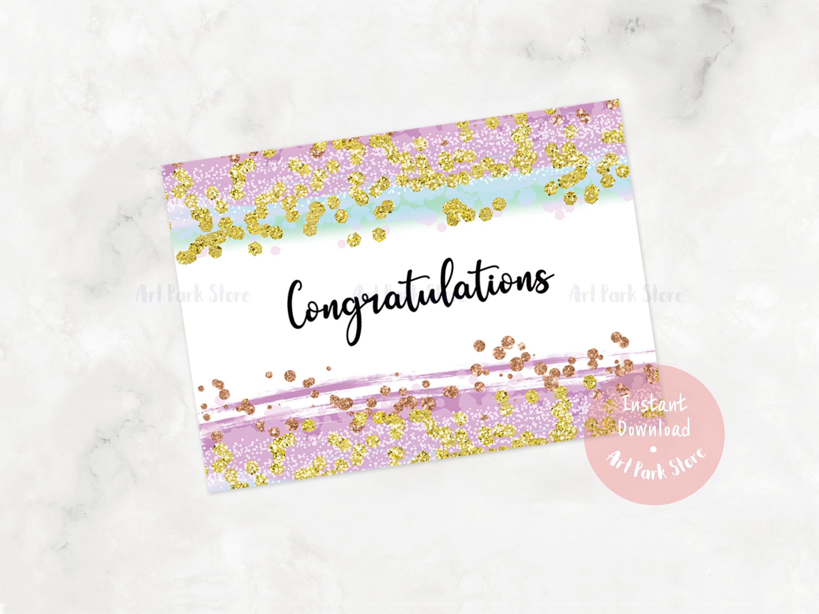 Congratulations Card Set of 3 Printable, Celebration Watercolor Card ...
