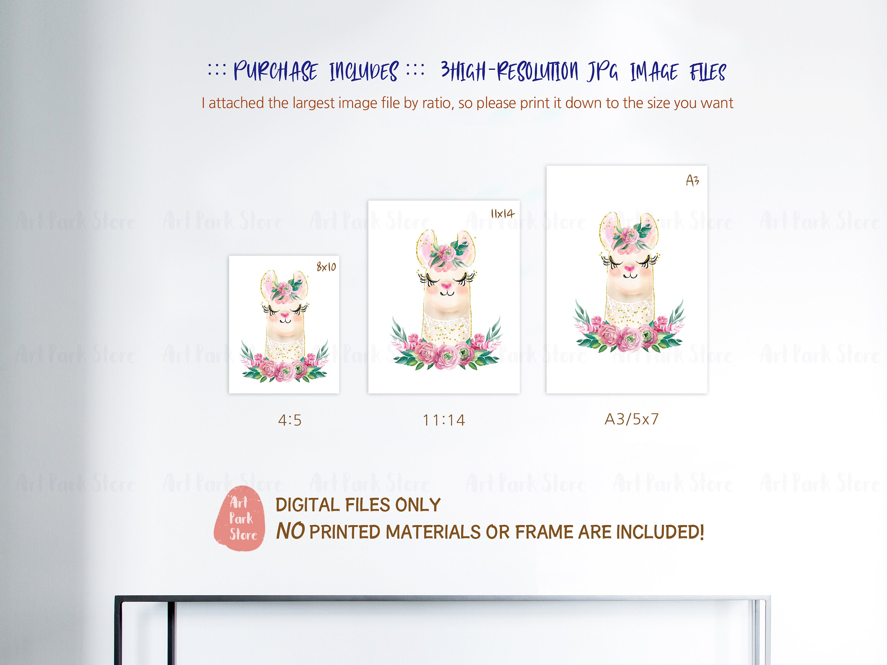 Alpaca Print, Nursery Animal Printable Art, Watercolor Flower Nursery ...