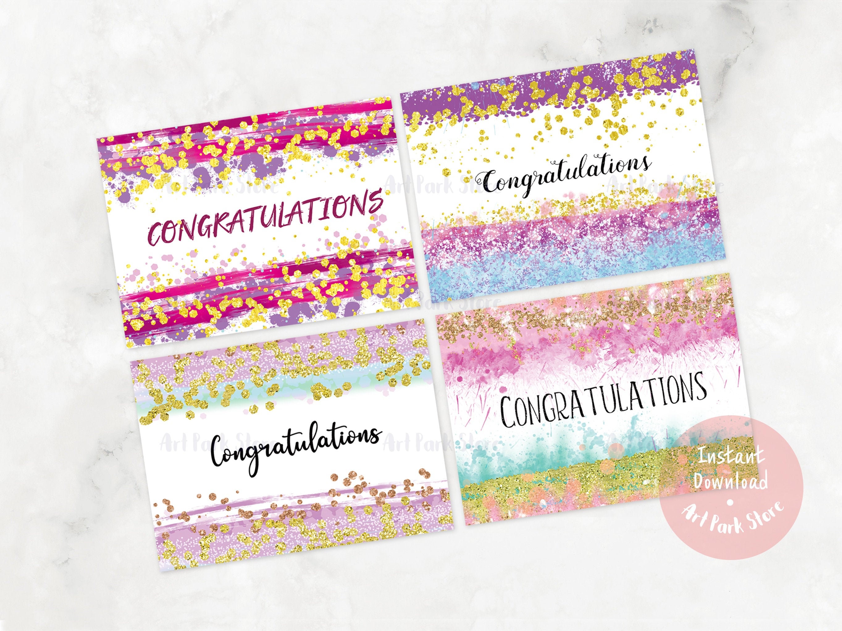 Congratulations Card Set of 3 Printable, Celebration Watercolor Card ...