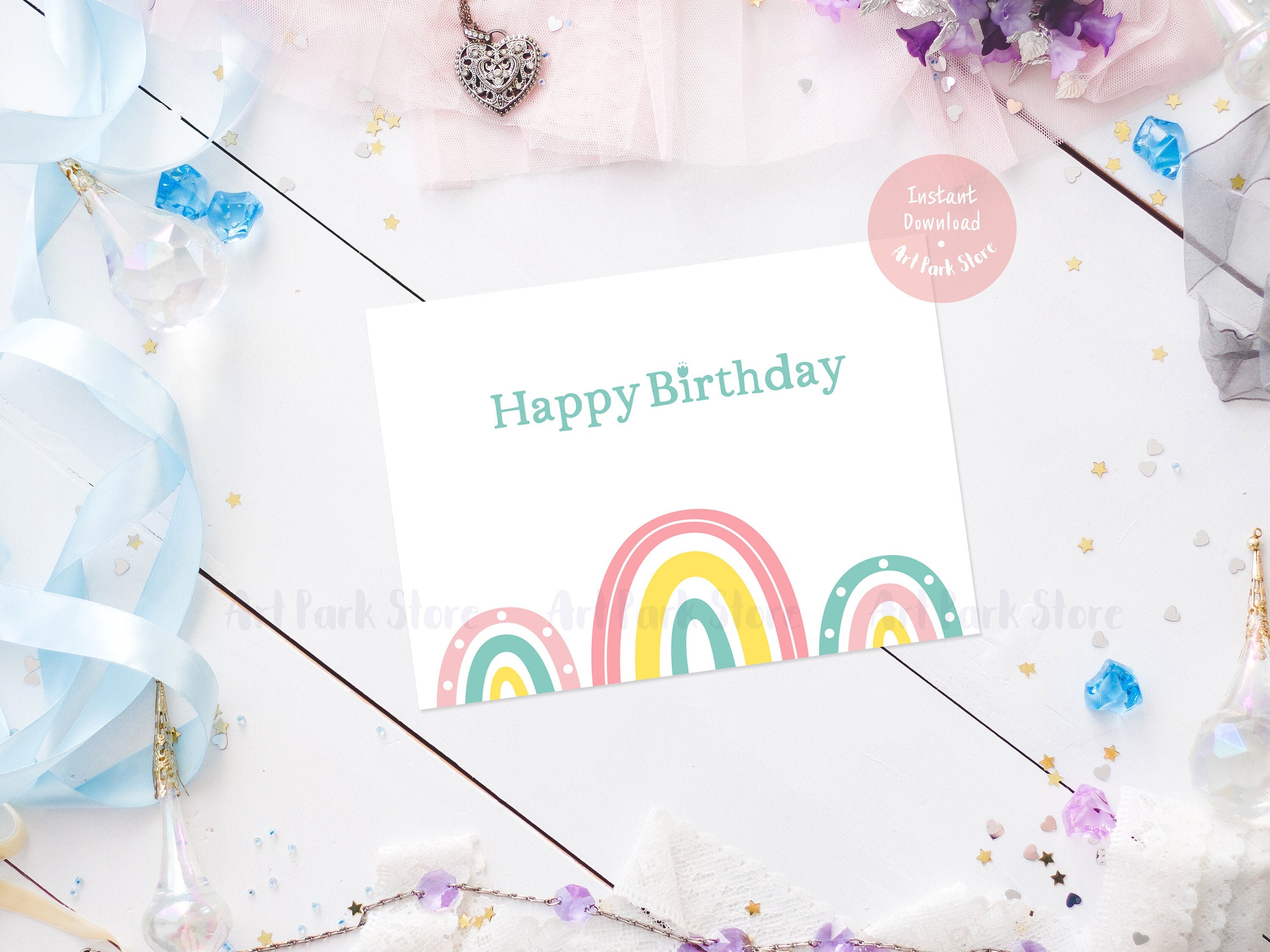 Happy Birthday Card Printable Rainbow Birthday Card for - Etsy
