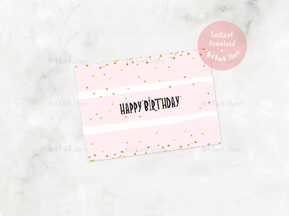 Pink Birthday Girl Card Printable Happy Birthday Card for | Etsy