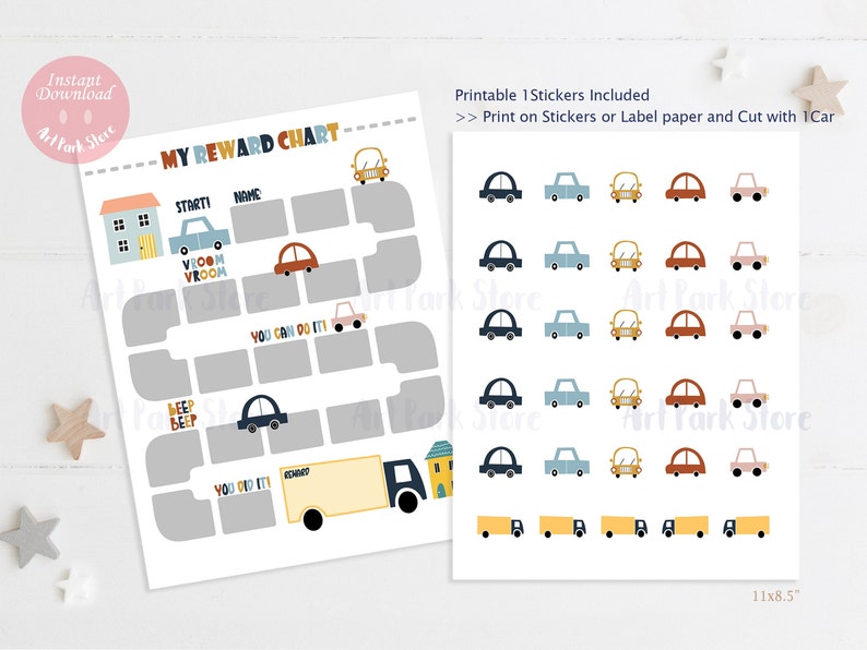 Car Reward Chart for Toddler, Kids Reward Chart Printable, Village ...