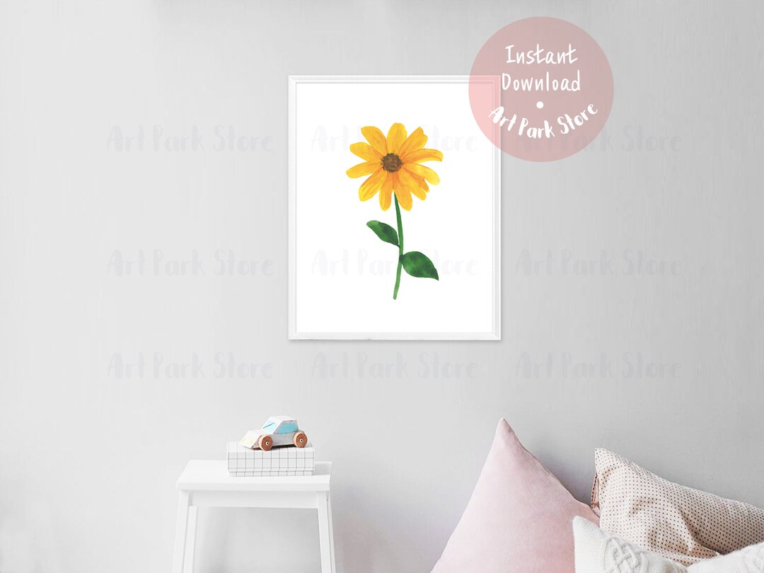 Watercolor Sunflower Printable Wall Art, Yellow Sunflower Nursery Print ...
