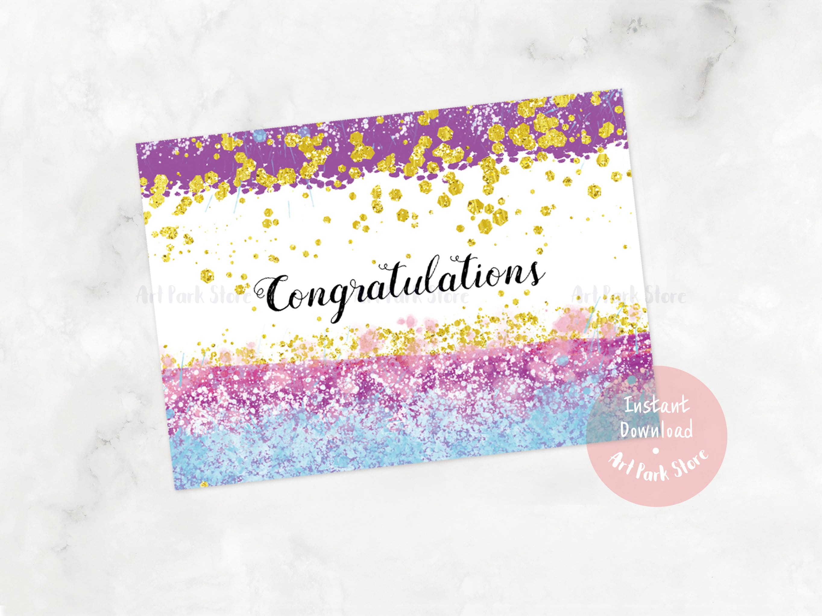 Congratulations Card Set of 3 Printable, Celebration Watercolor Card ...