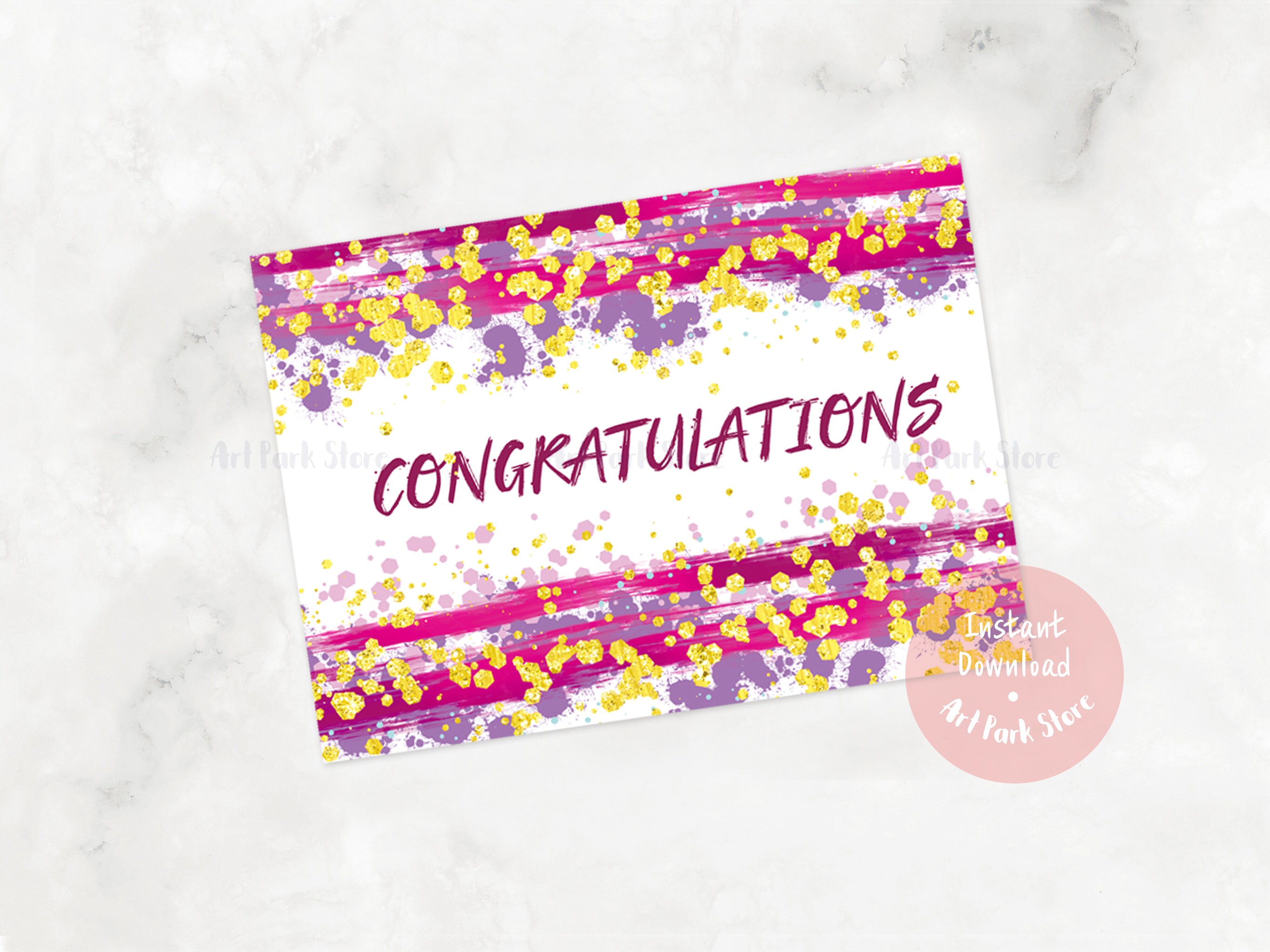 Congratulations Card Set of 3 Printable, Celebration Watercolor Card ...