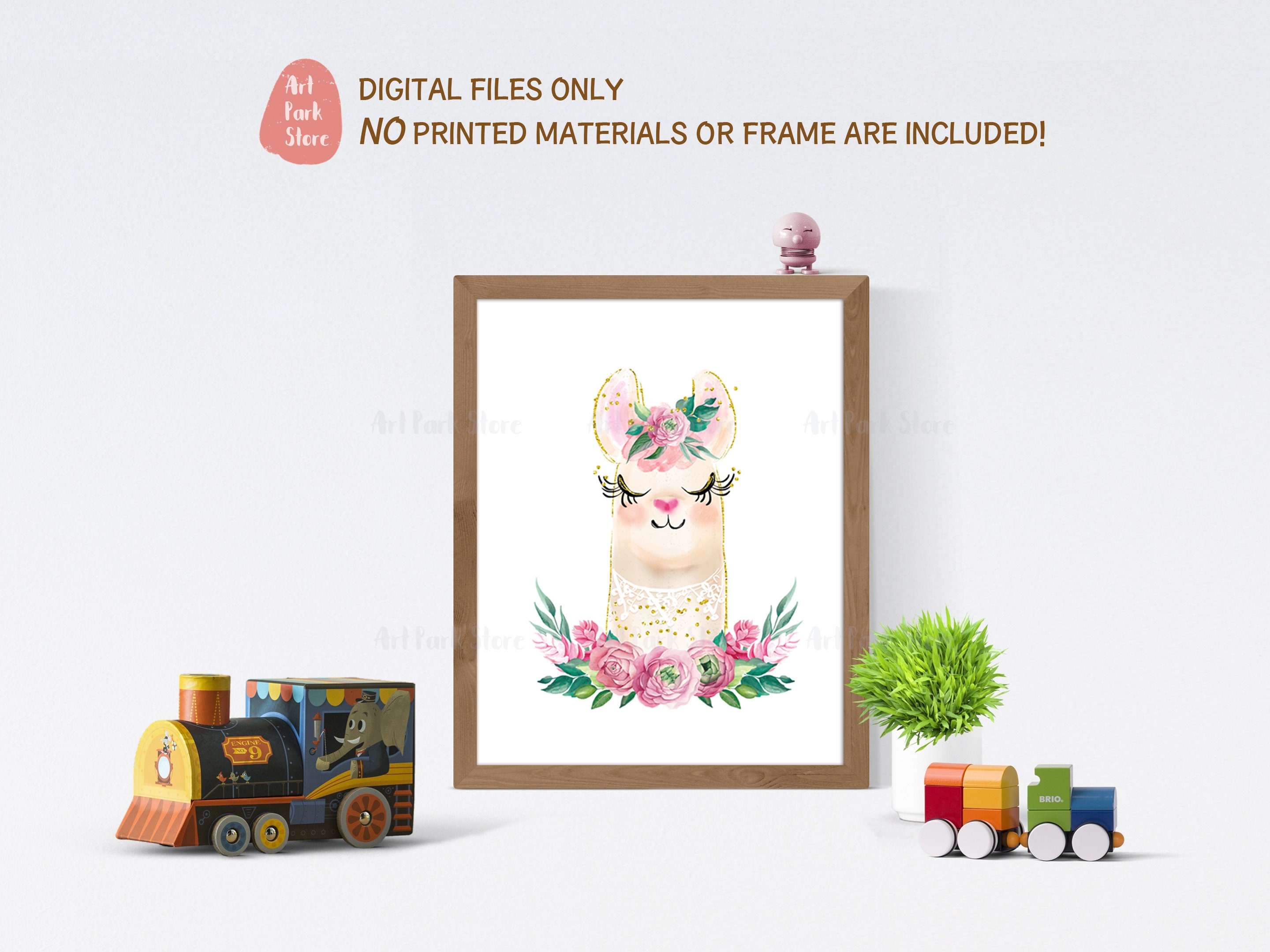 Alpaca Print, Nursery Animal Printable Art, Watercolor Flower Nursery ...