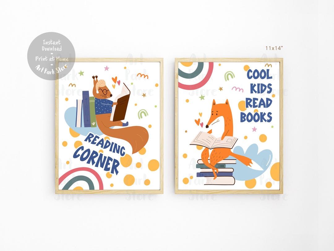 Printable Reading Corner Poster Set, Cool Kids Read Books, Reading ...