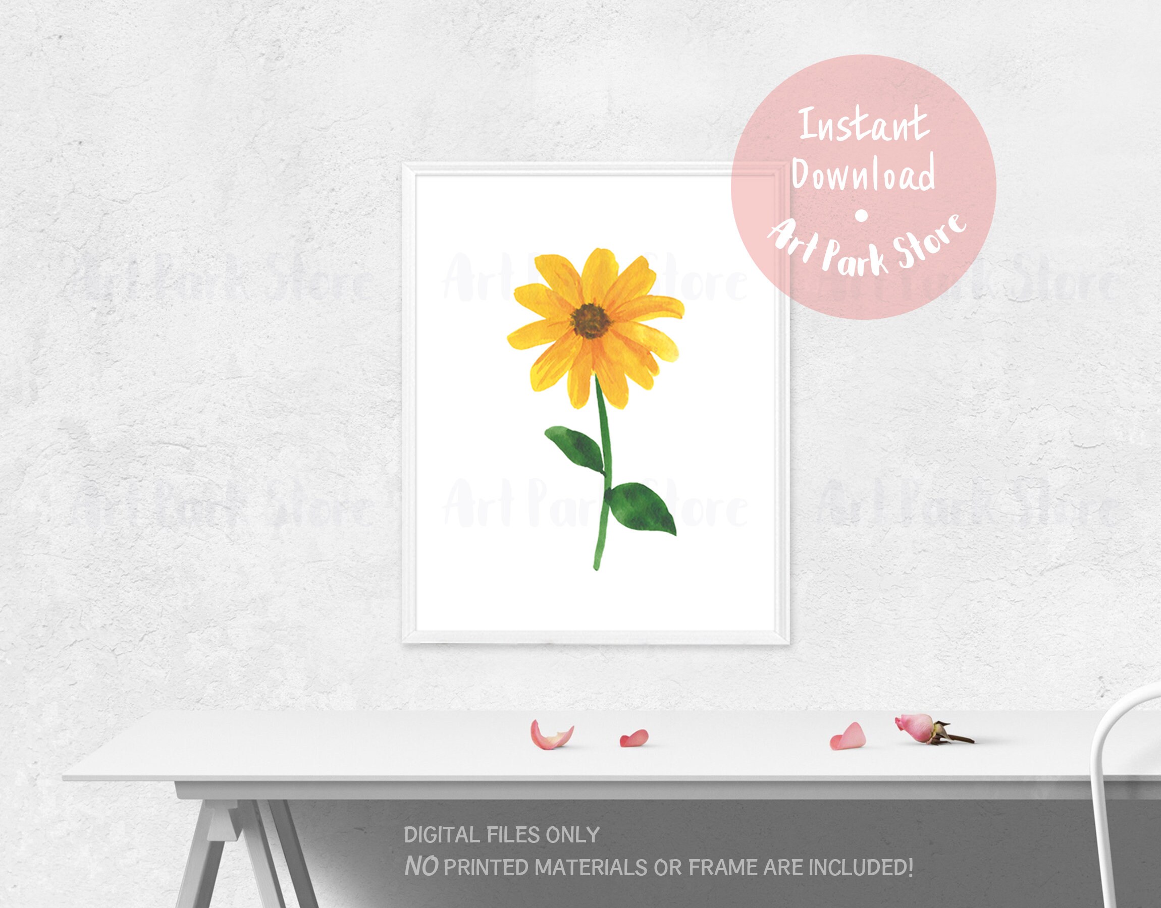 Watercolor Sunflower Printable Wall Art, Yellow Sunflower Nursery Print ...