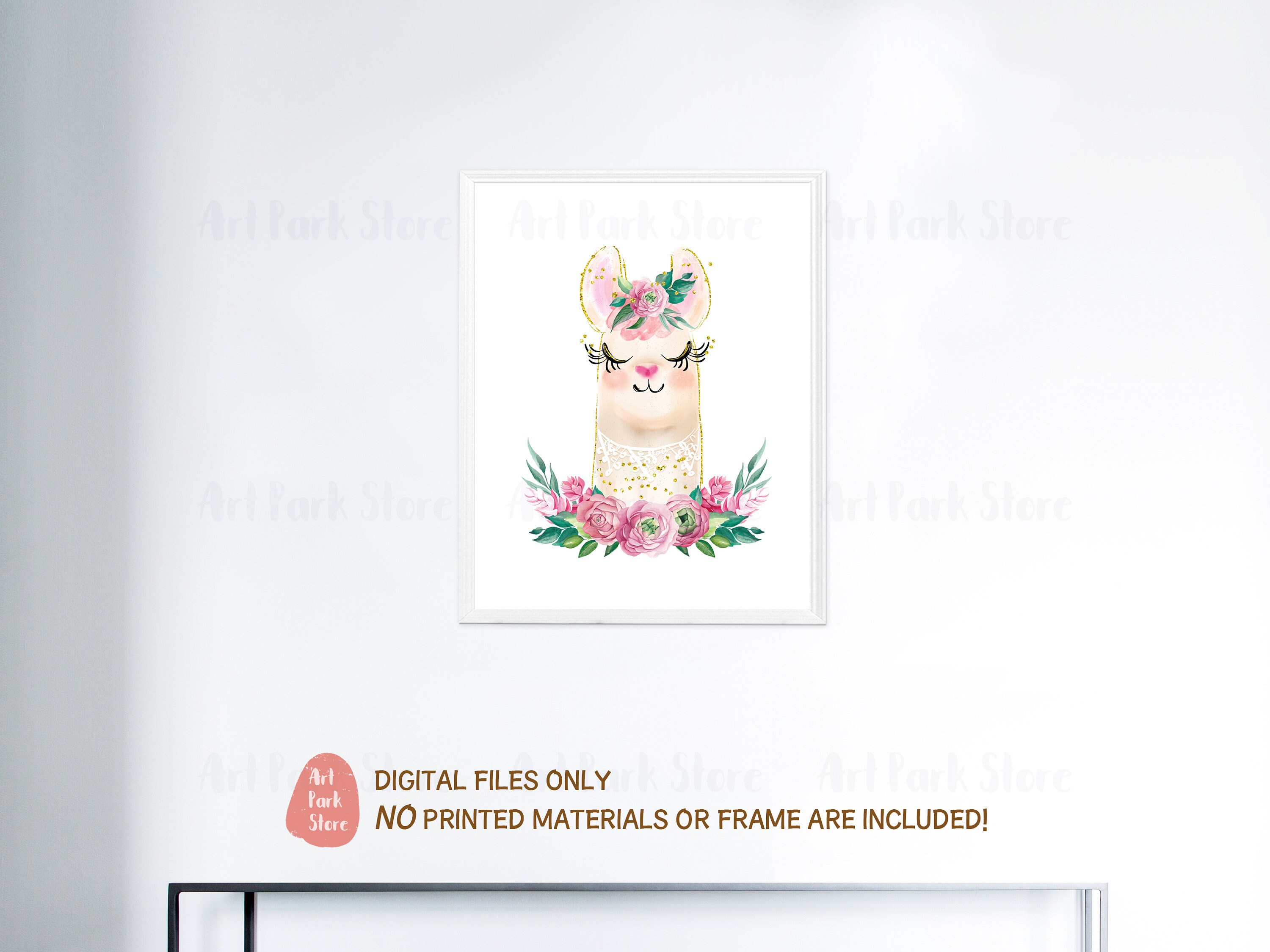 Alpaca Print, Nursery Animal Printable Art, Watercolor Flower Nursery ...