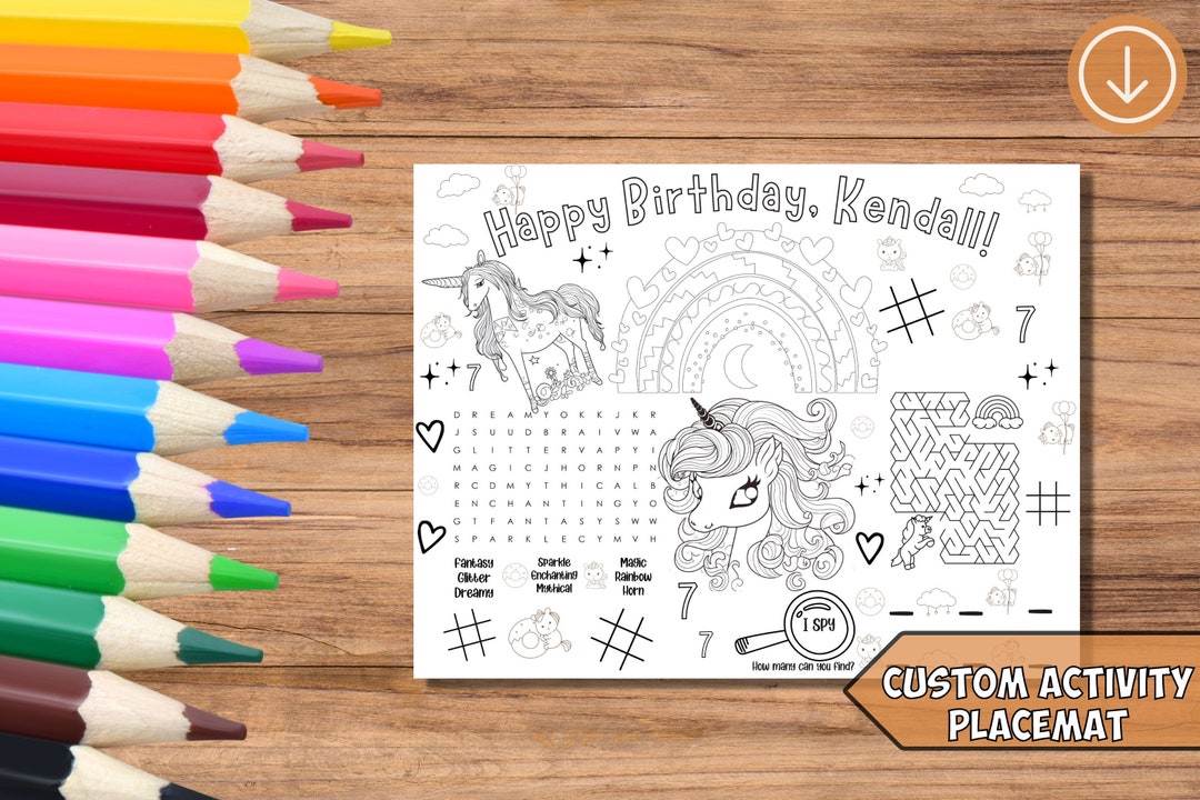 Magical Unicorn Birthday Coloring Activity Placemat: Digital Download ...