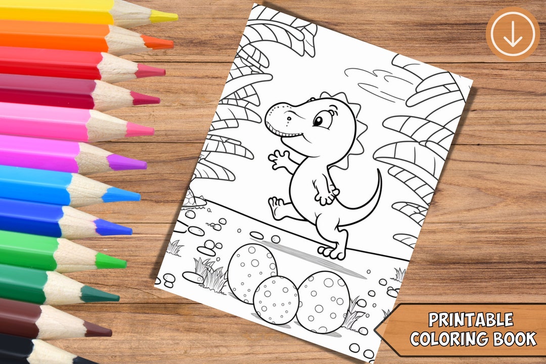 Dinosaur Egg Hunt Fun Coloring Sheet Kids Activity, Festive Dinosaur ...