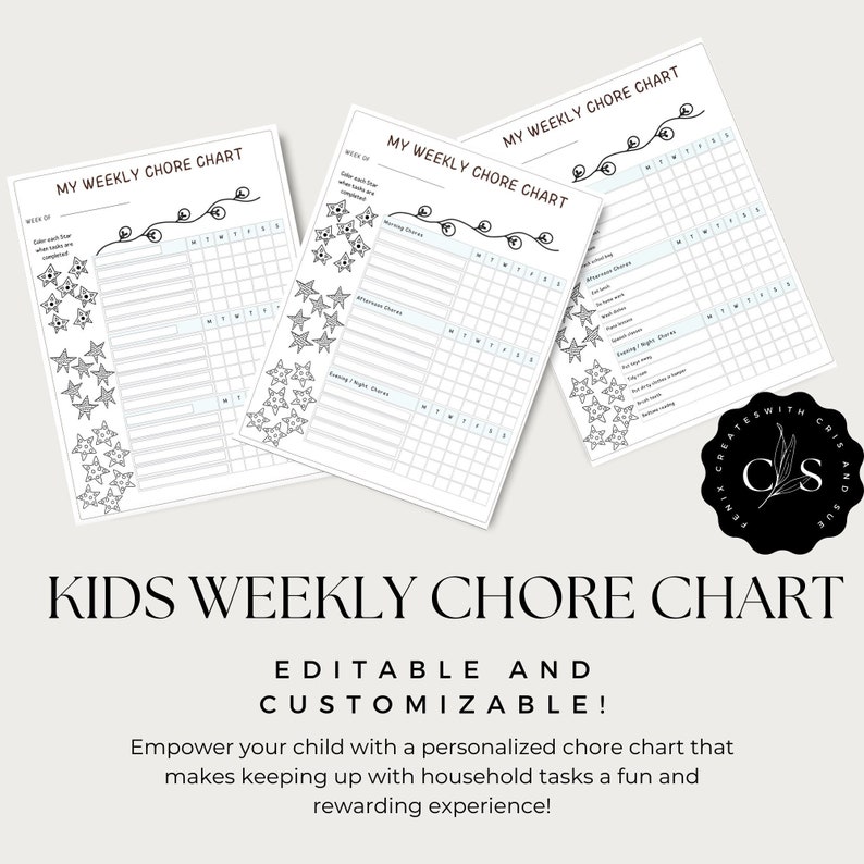 Editable Kids Chore Chart Customizable Weekly Chores - Etsy