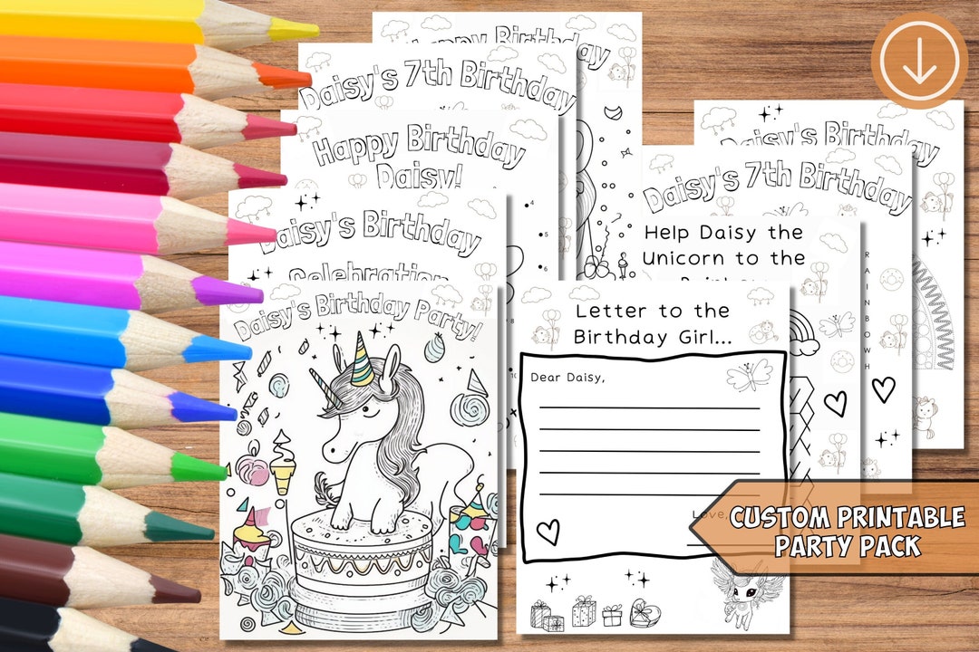 Unicorn Birthday Custom 9 Pack Coloring Activity Pages: 3 Coloring ...