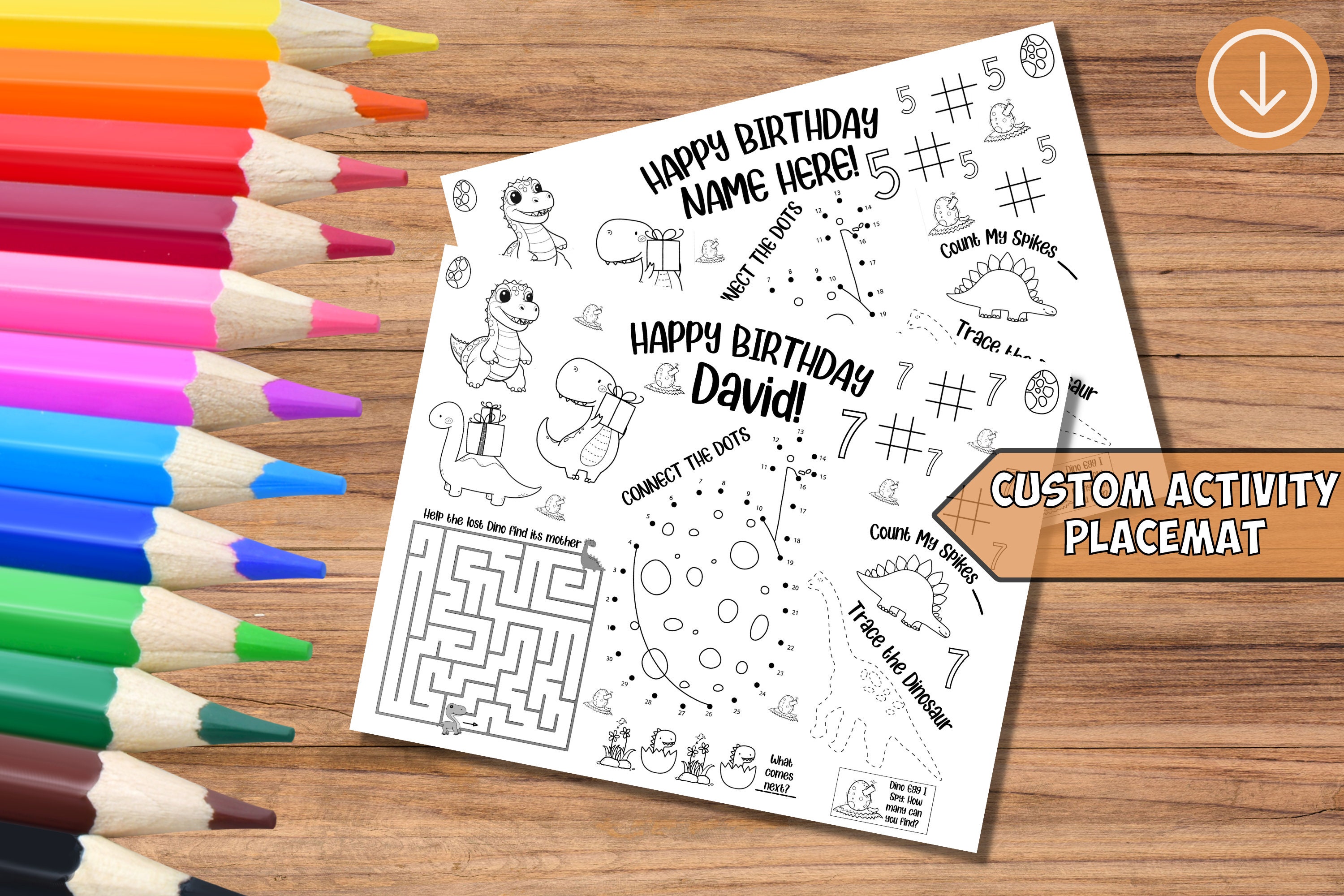 Custom Dinosaur Birthday Coloring Placemat for Kids: Personalized ...