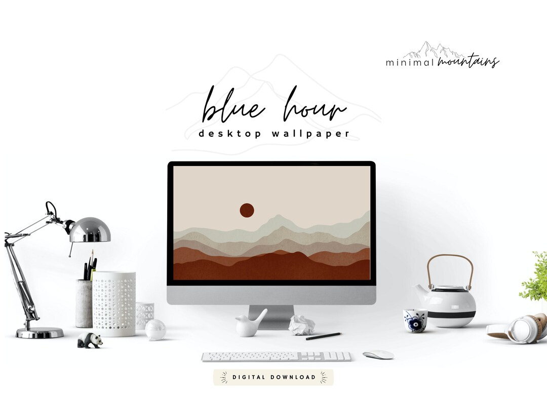 Blue Hour Desert Mountain Sunset Hand-drawn Desktop Wallpaper ...