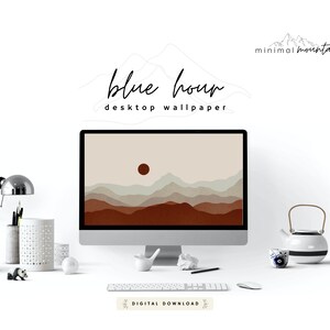 Blue Hour Desert Mountain Sunset Hand-drawn Desktop Wallpaper ...