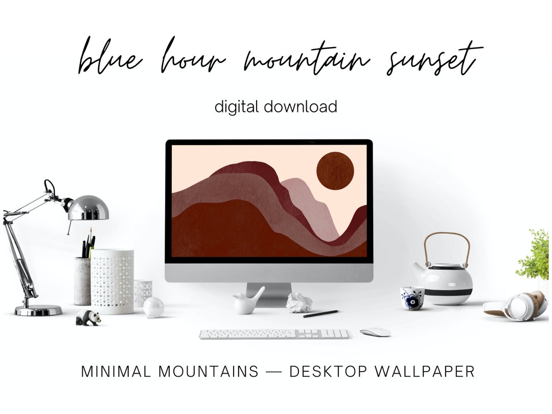 Blue Hour Mountain Sunset Hand-drawn Desktop Wallpaper - Etsy