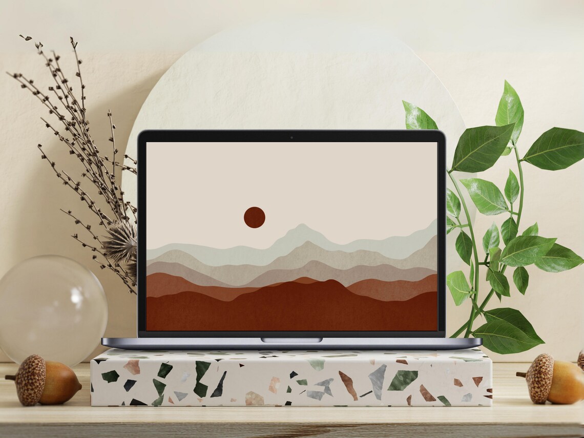 Blue Hour Desert Mountain Sunset Hand-drawn Desktop Wallpaper ...