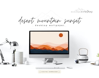 Blue Hour Desert Mountain Sunset Hand-drawn Desktop Wallpaper ...